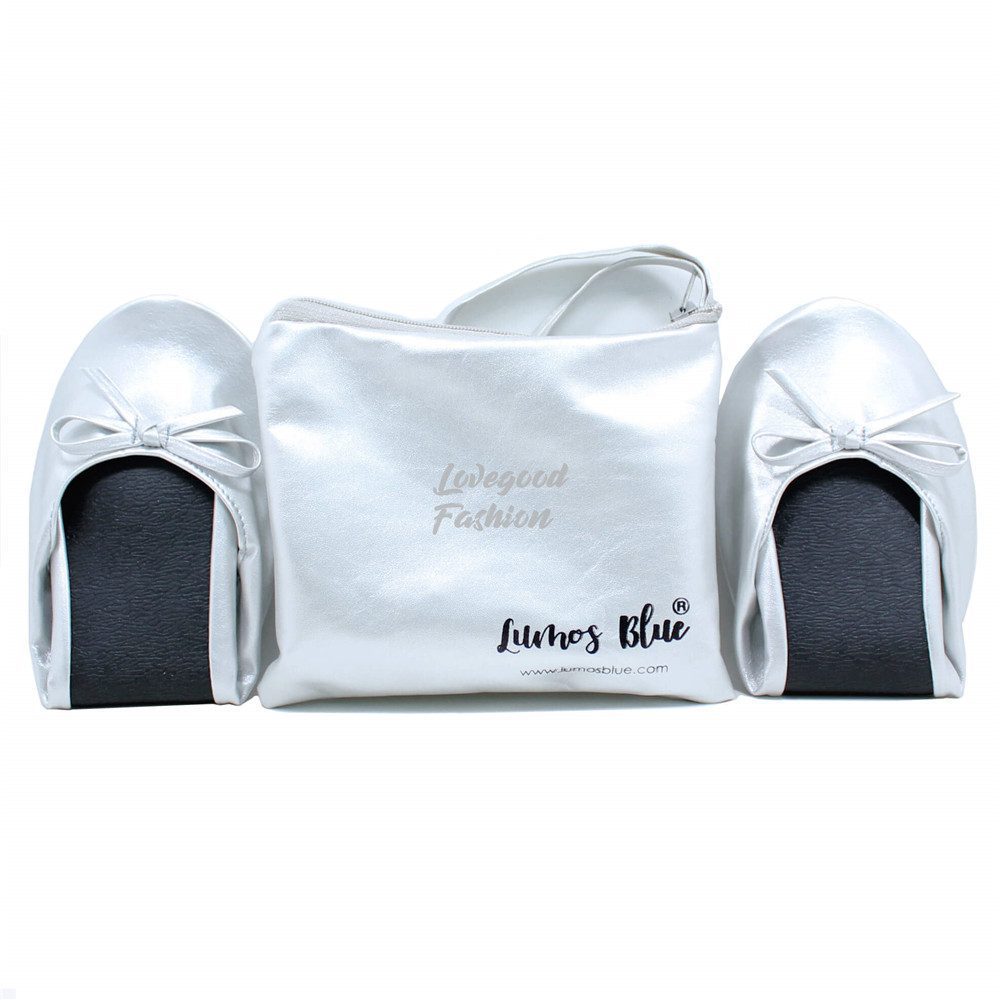 Women's Silver Foldable Flats with Pouch - Lovegood